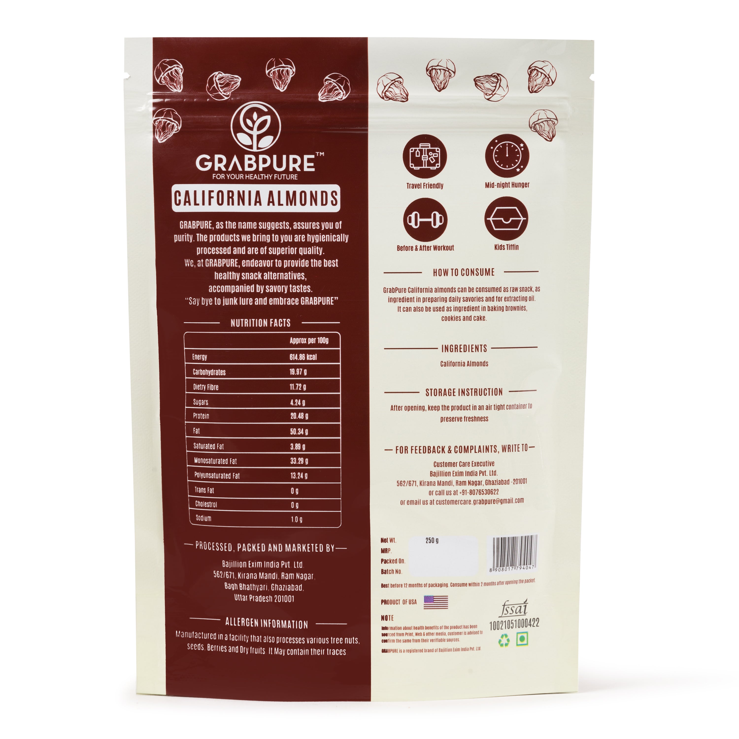 Premium California Almonds | California Badam | GrabPure